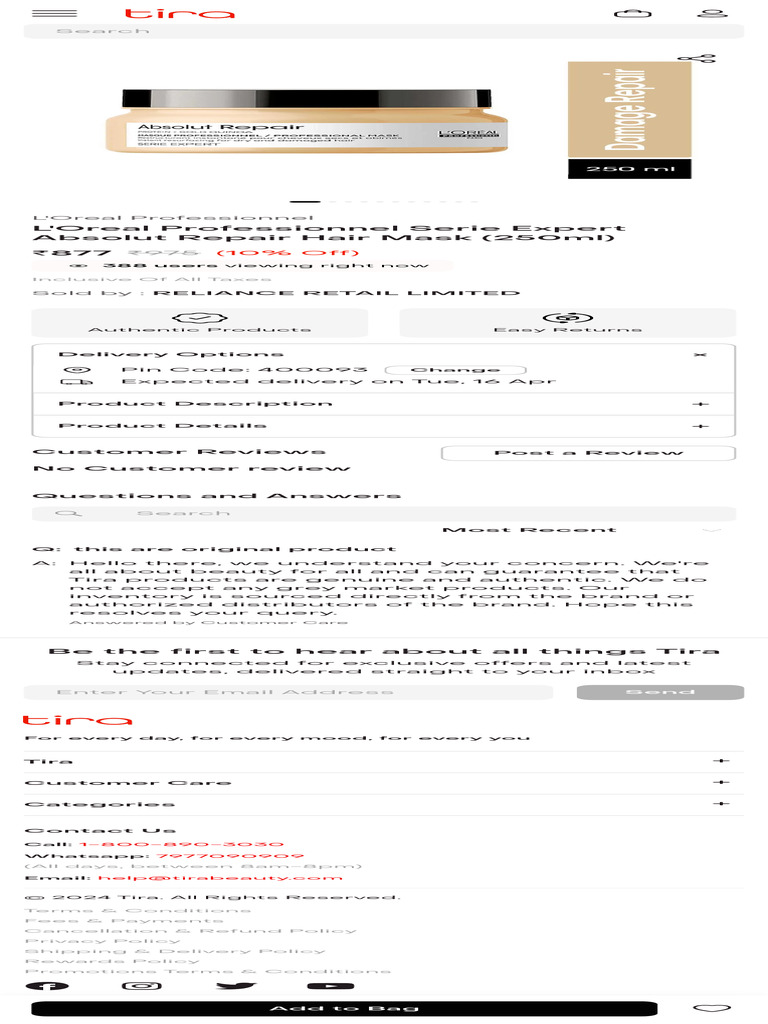 Buy L'Oreal Professionnel Absolut Repair Hair Mas | PDF