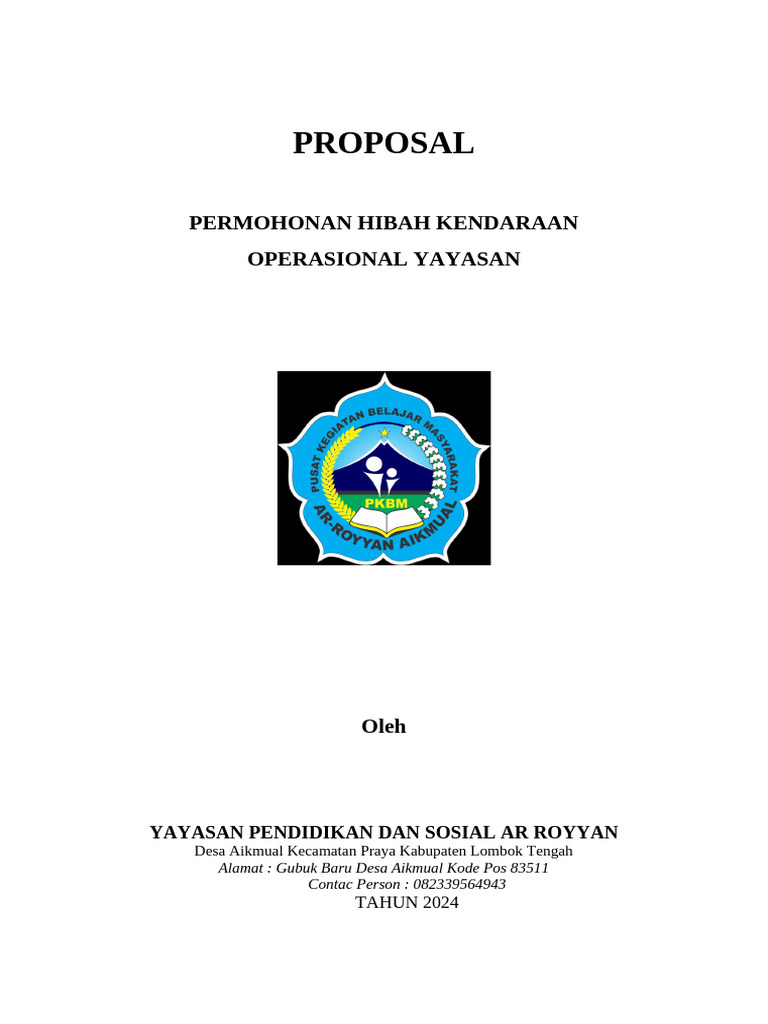 Proposal Hibah Kendaraan Operasional Ar Royan | PDF