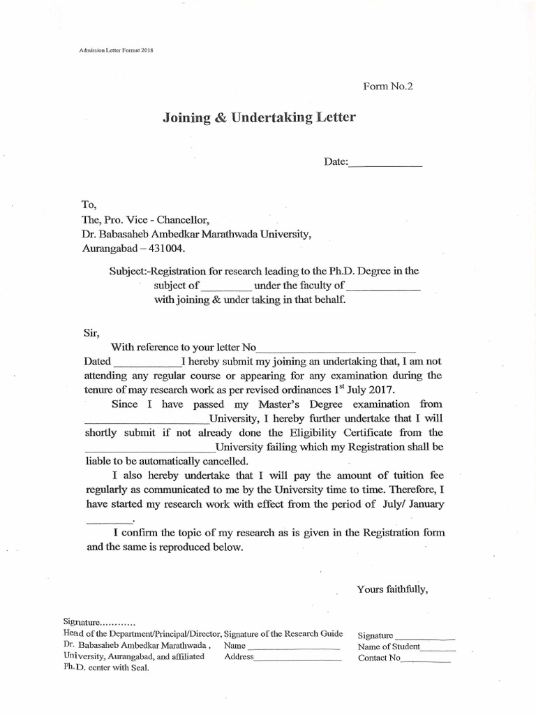 Joining and Undertaking Letter | PDF