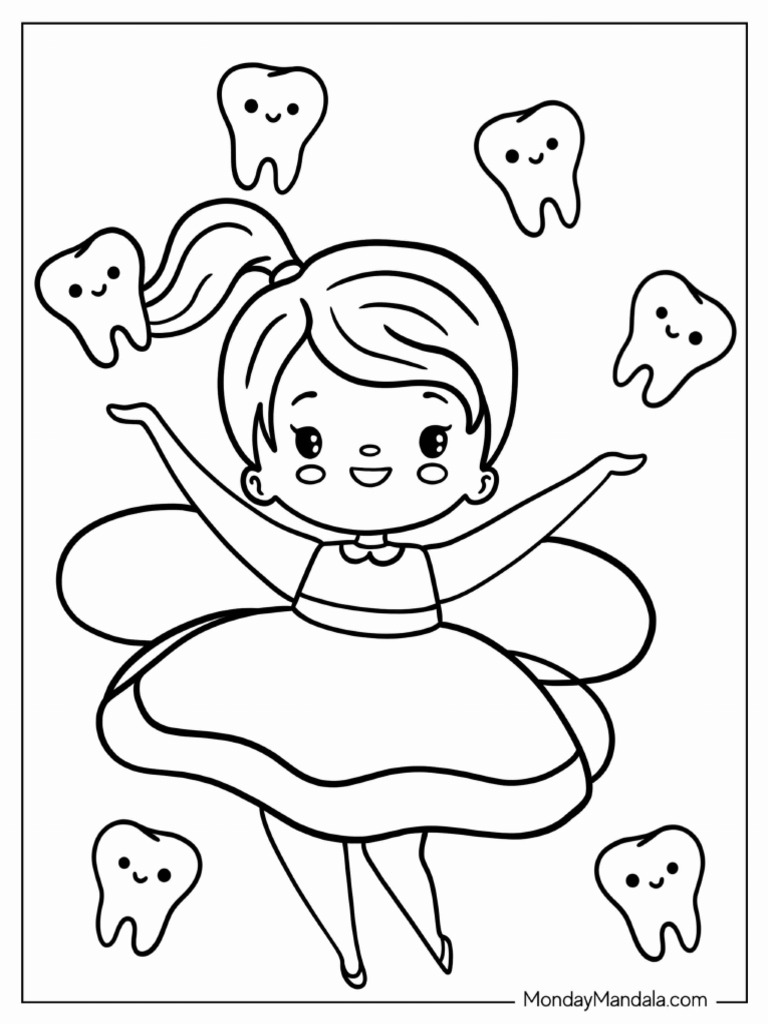 Simple Tooth Fairy Outline Coloring Page For Kids | PDF