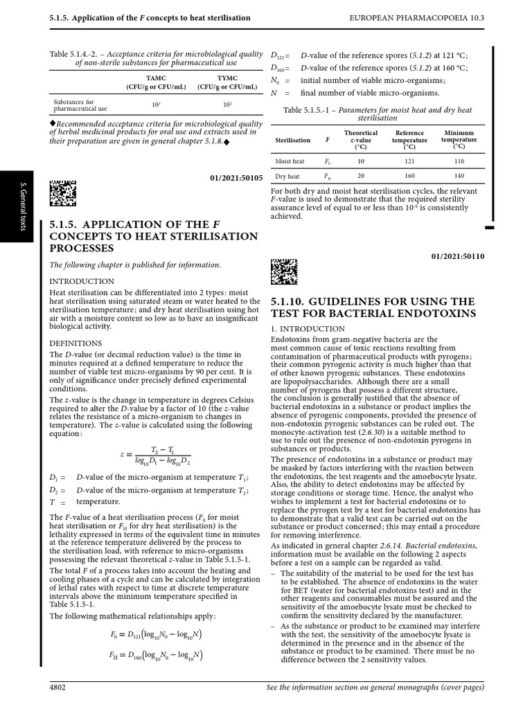 EP 10.3 - 5.1.10 Guidelines For Using The Test For Bacterial Endotoxins ...
