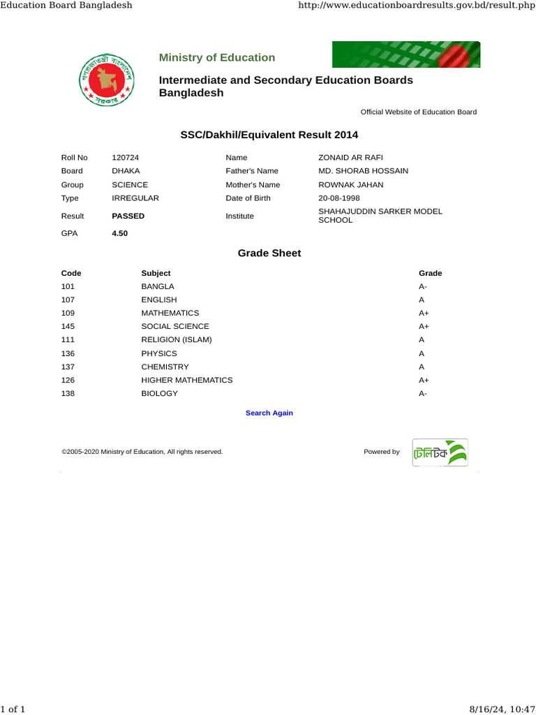 Education Board Bangladesh - SSC | PDF