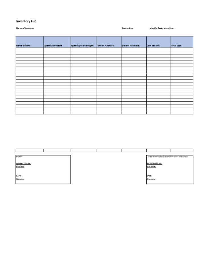 Inventory List | PDF