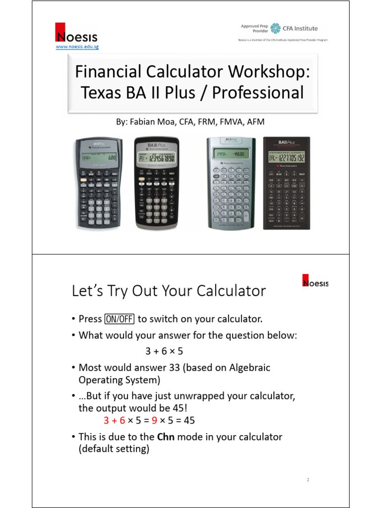 Noesis Financial Calculator Workshop - Texas BA II - 2021 | PDF