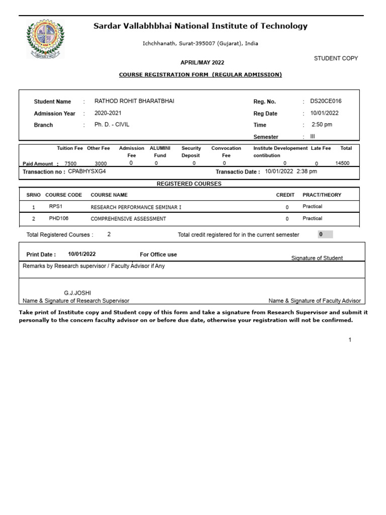 3rd Sem Course Registration Pdf 2560