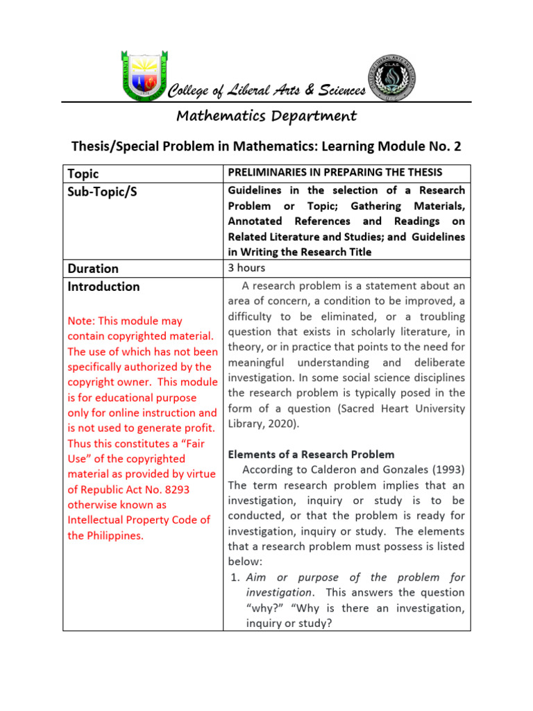 2023 Thesis Special Problem in Math LM2 | PDF