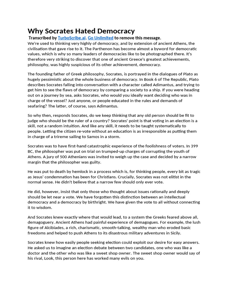 Why Socrates Hated Democracy | PDF
