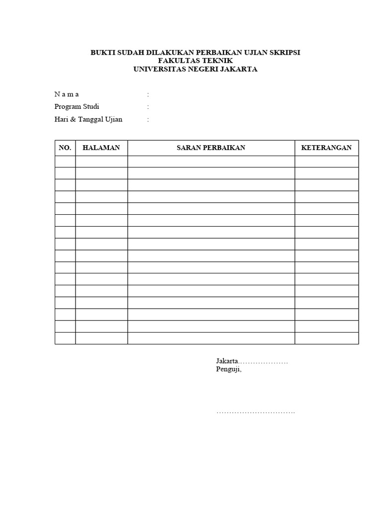 Format Suduh Melakukan Perbaikan Ujian Skripsi New-2 | PDF