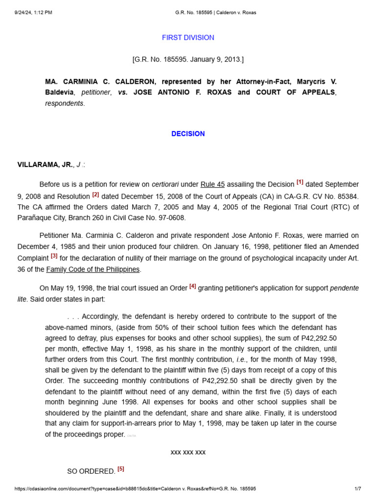 Calderon v. Roxas: Marriage Nullity Case | PDF | Lawsuit | Politics