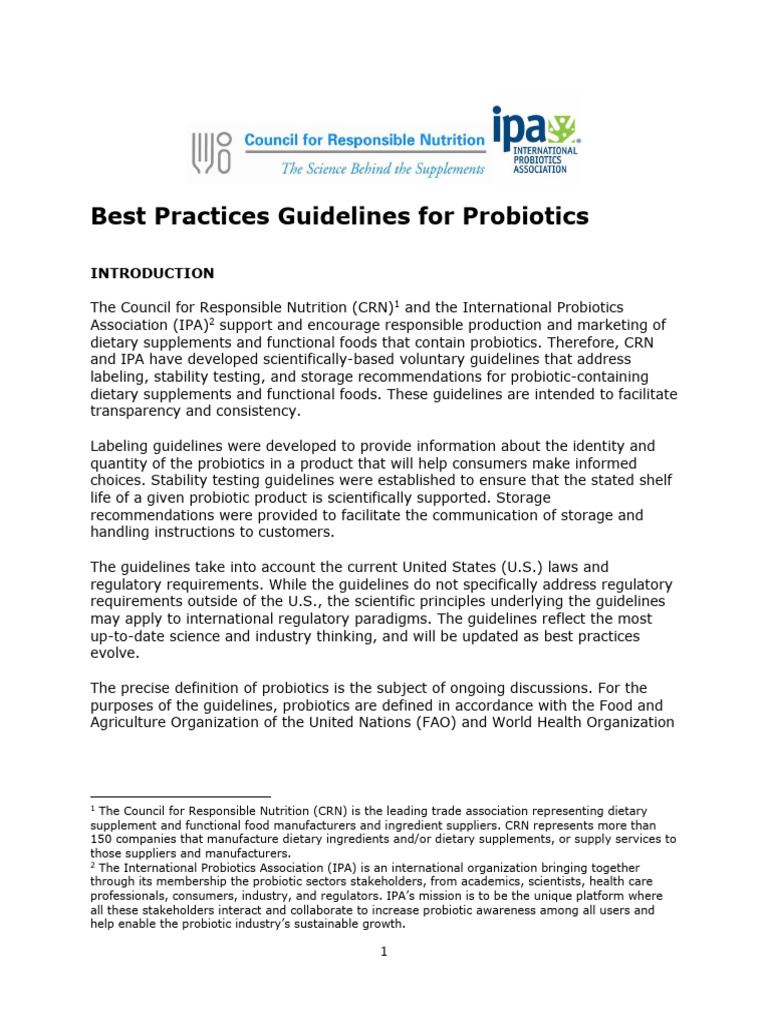 CRN IPA Best Practices Guidelines For Probiotics13231313 | PDF | Probiotic | Technology ...