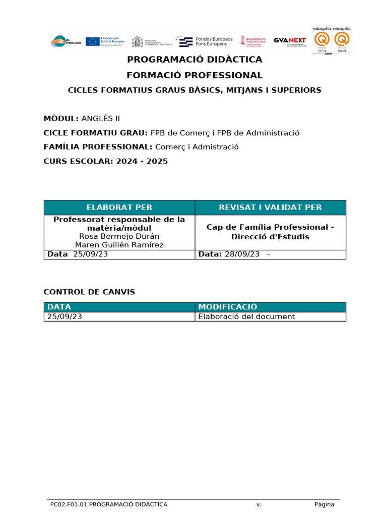 Pc02.f01.01 Programació Didàctica Fpb2 | PDF