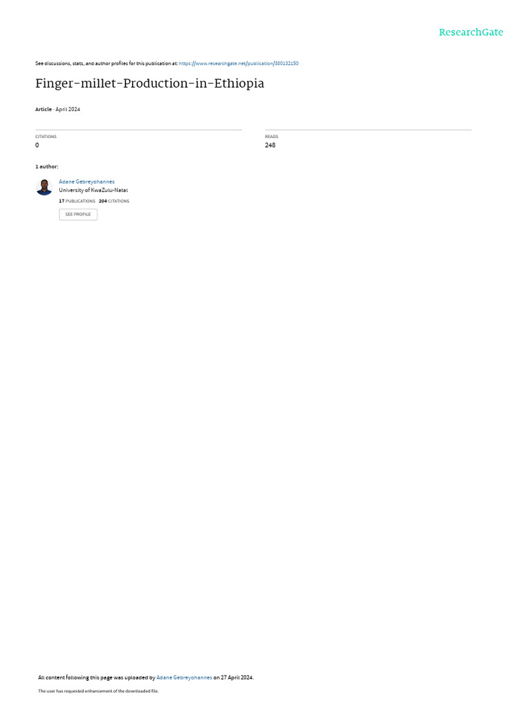 Finger Millet Production in Ethiopia | PDF