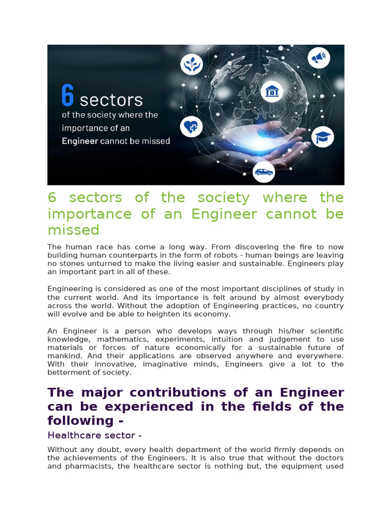6 Sectors of The Society Where The Importance of An Engineer Cannot Be Missed | PDF