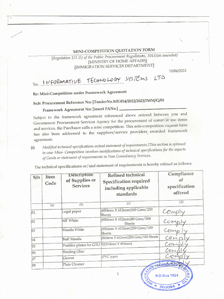 Tender Doc - Imm06 | PDF