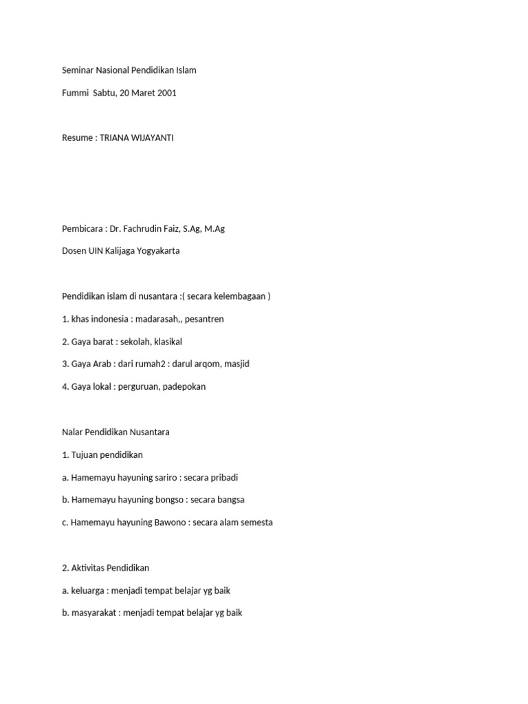 Resume Seminar Nasional Pendidikan Islam | PDF