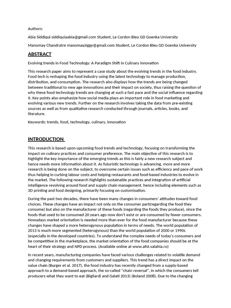 Food Technology Research Paper | PDF