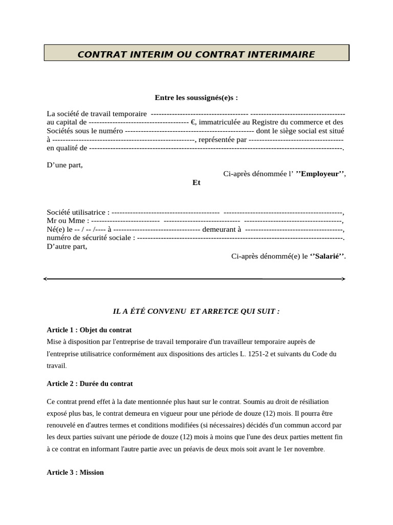 Contrat Interim | PDF