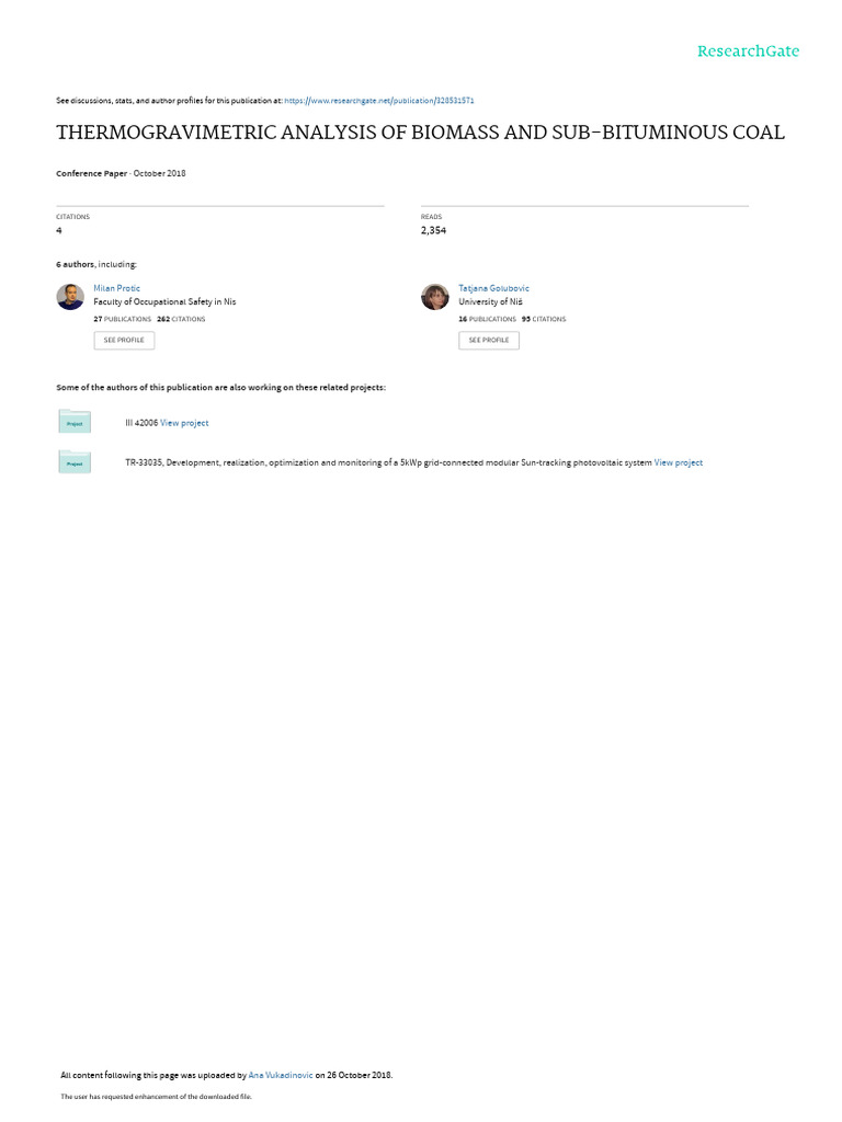 Thermogravimetric Analysis of Biomass and Sub-Bituminous Coal | PDF