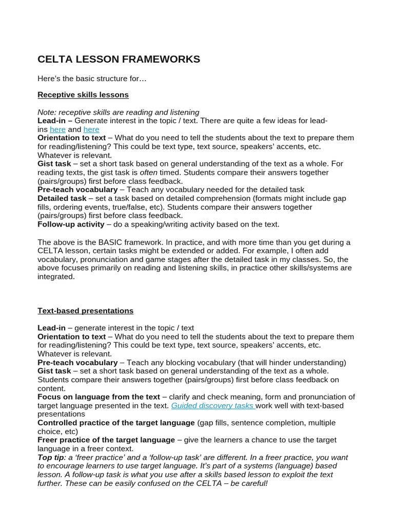 Celta Lesson Frameworks | PDF