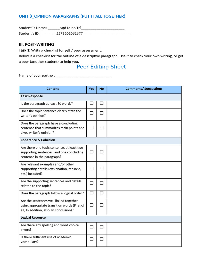 UNIT-8 Writing OPINION-PARAGRAPHS | PDF