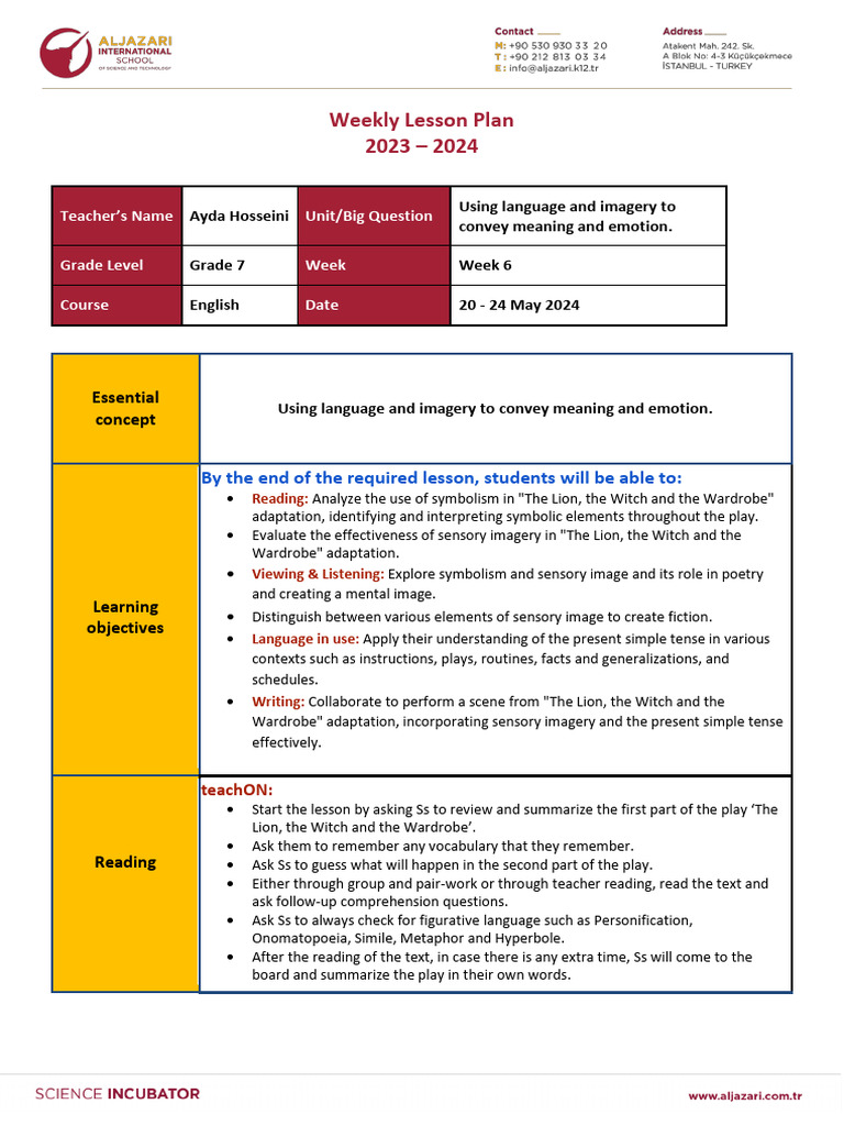Lesson Plan - Q4, Week 6 - Grade 7 (Ayda Hosseini) | PDF