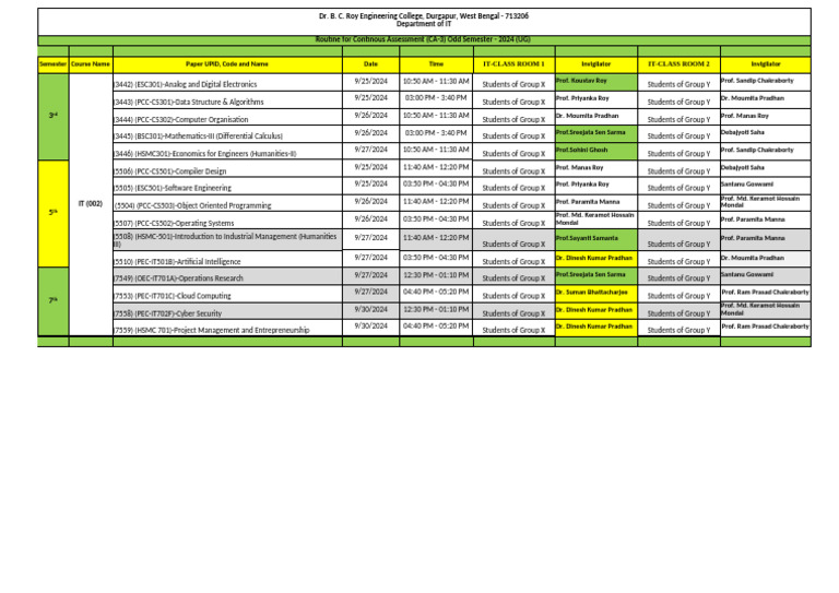 Final - CA3 Routine and Invigilation Schedule - 2024 | PDF