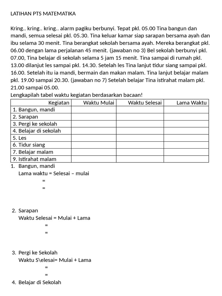 Latihan PTS Matematika | PDF