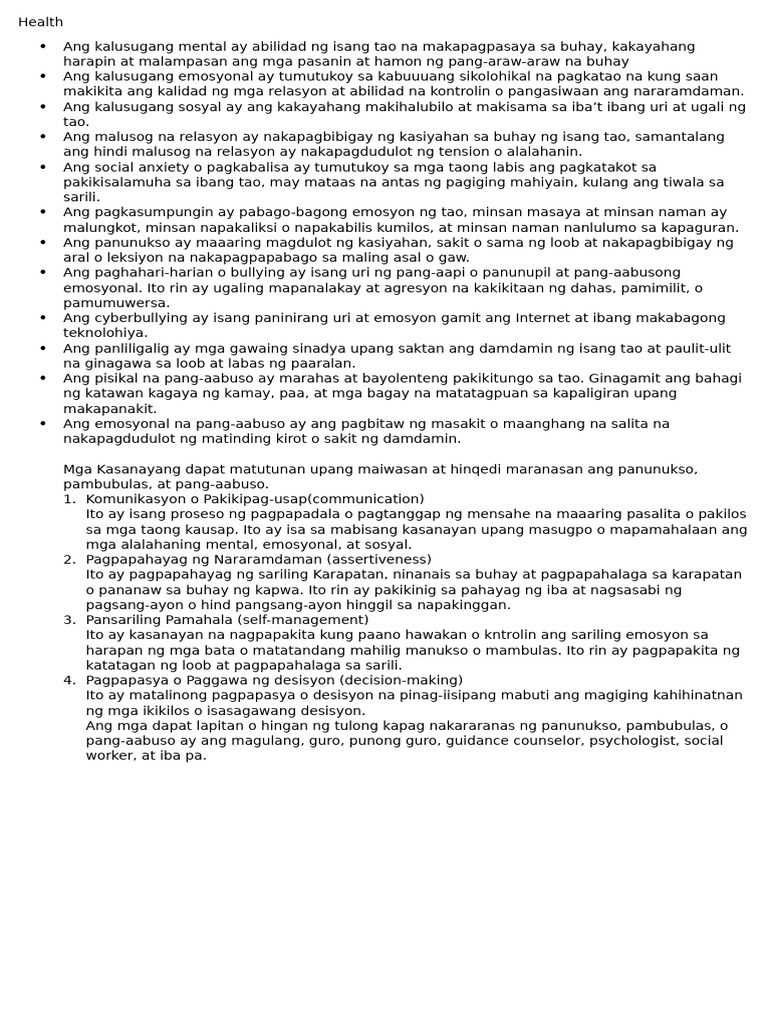 Health Grade 5 Lecture First Quarter | PDF