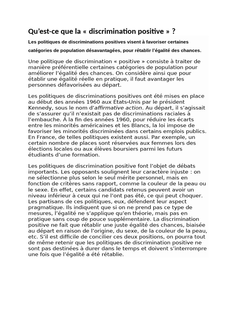 Discrimination Positive | PDF