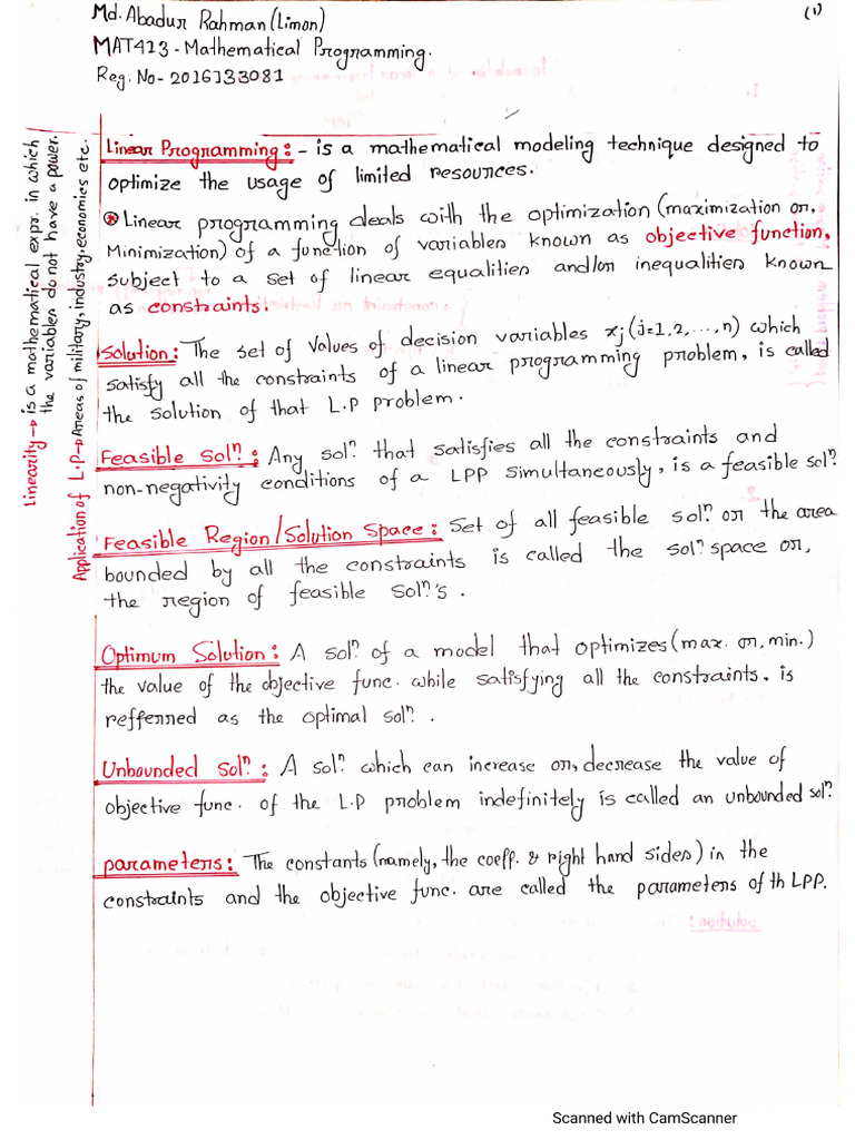 Mathematical Programming Classnote Pdf