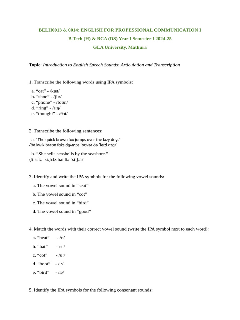 Phonetics Practice Sheet-1 | PDF