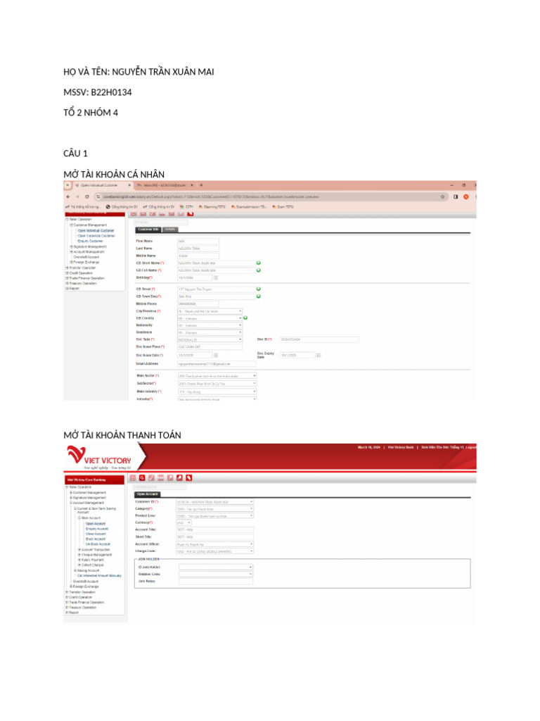 Họ Và Tên: Nguyễn Trần Xuân Mai MSSV: B22H0134 Tổ 2 Nhóm 4 | PDF