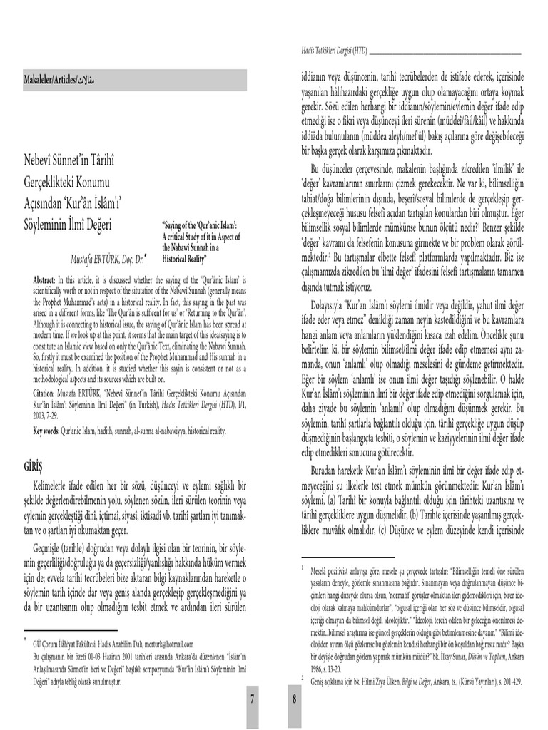 Nebev - S - Nnet - in T - Rih - Ger - Eklikteki Konumu A - S - Ndan - Kur - N - SL - M' - S ...