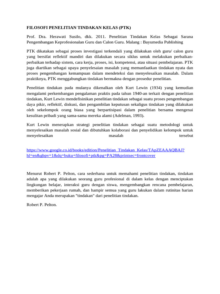 Filosofi Dan Konsep Penelitian Tindakan Kelas | PDF
