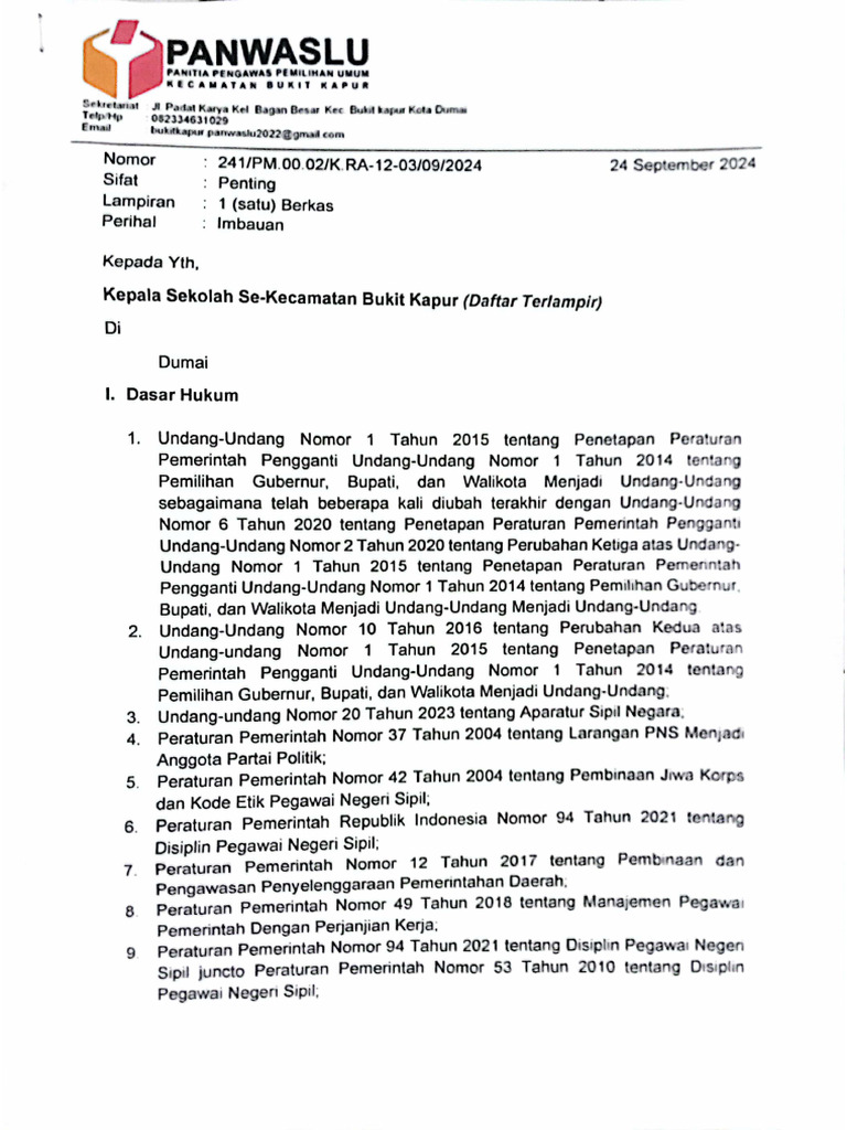 Surat Imbauan Panwaslu | PDF