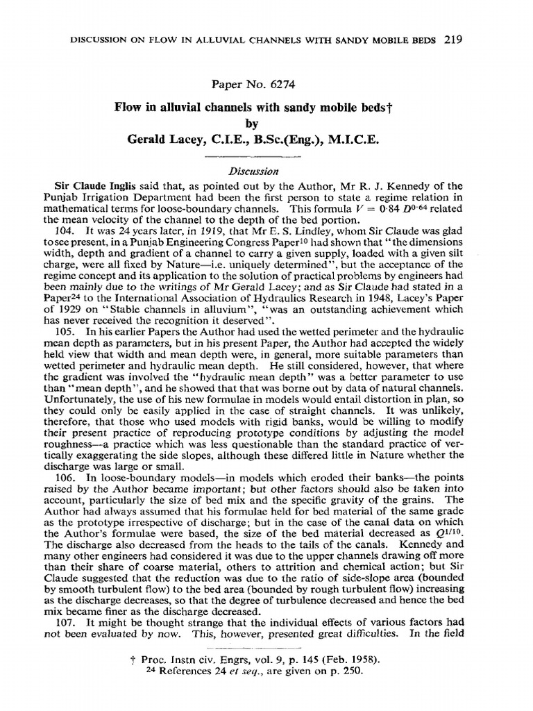 Lacey Et Al 2015 Discussion On Paper No 6274 Flow in Alluvial Channels ...