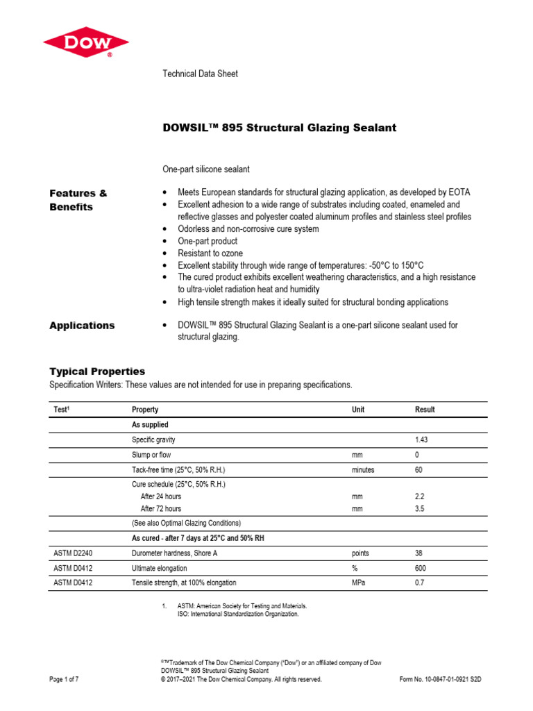 Dow Dowsil-895-Structural-Glazing-Sealant 18-04-24 | PDF | Silicone ...