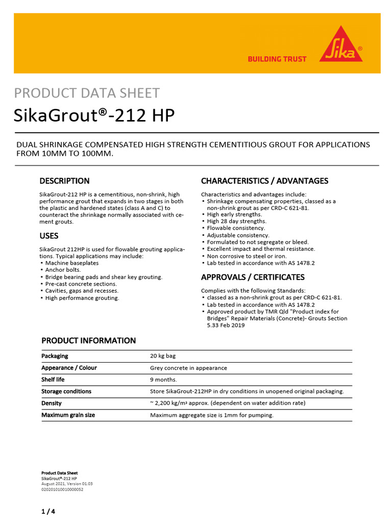 Sikagrout - 212 | PDF | Concrete | Pump