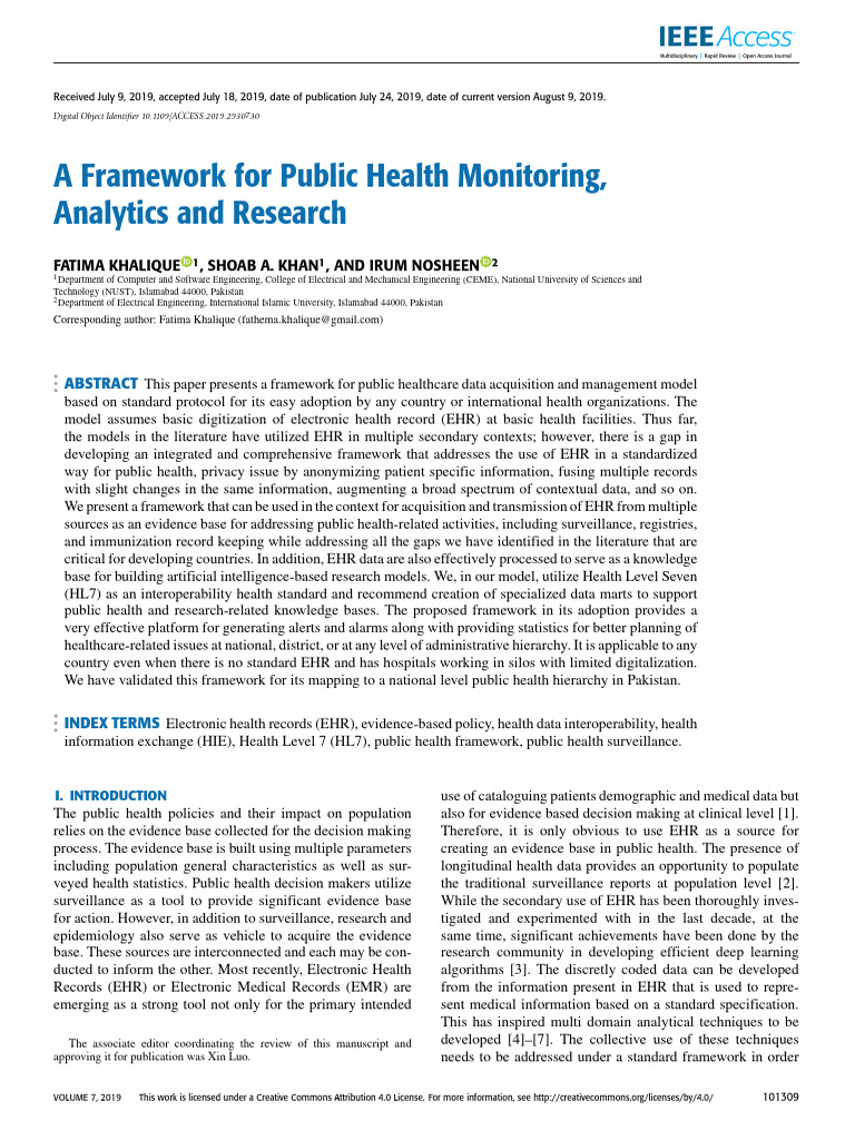 A Framework For Public Health Monitoring Analytics and Research | PDF