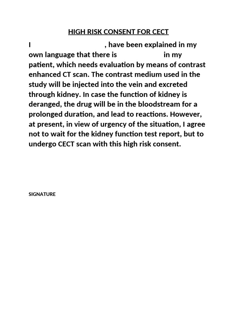High Risk Consent For Cect | PDF