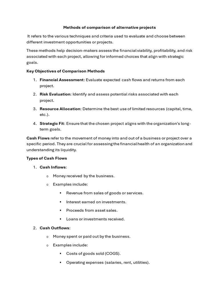 Methods of Comparison of Alternative Projects | PDF