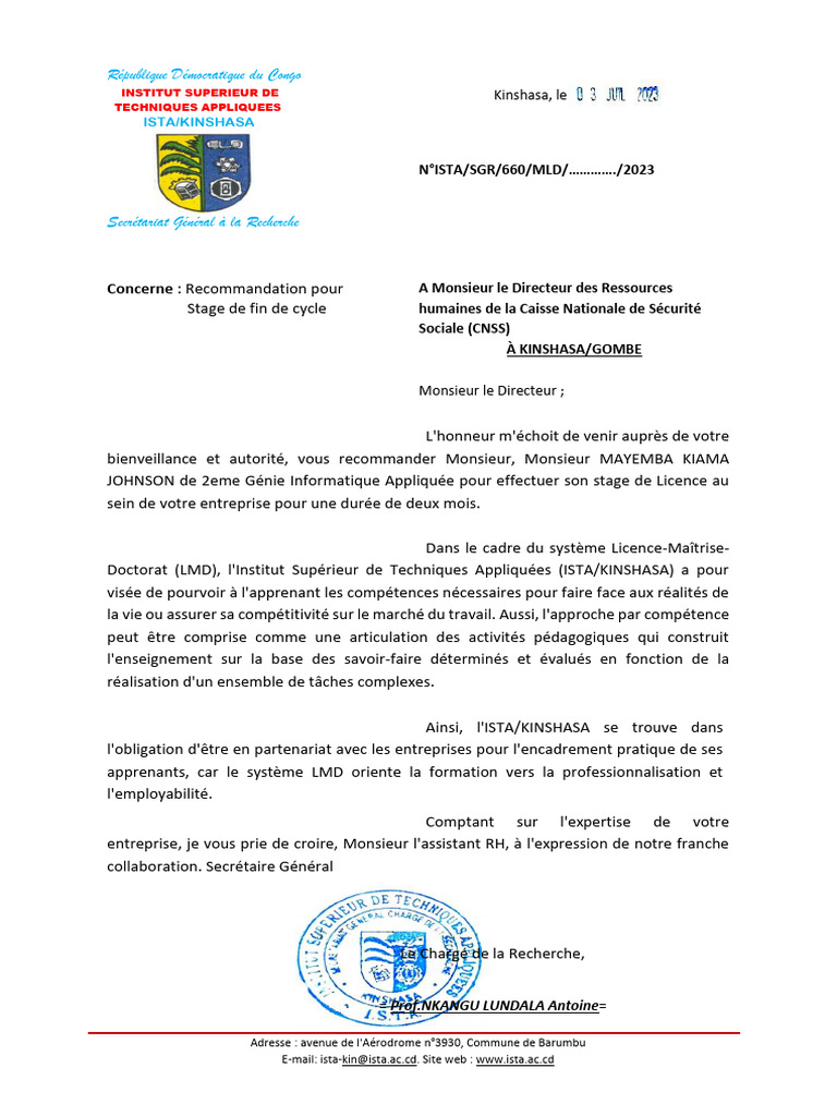 Lettre Mayemba CNSS | PDF
