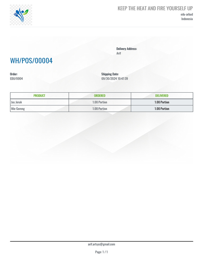 Delivery Slip - Arif - WH - POS - 00004 | PDF