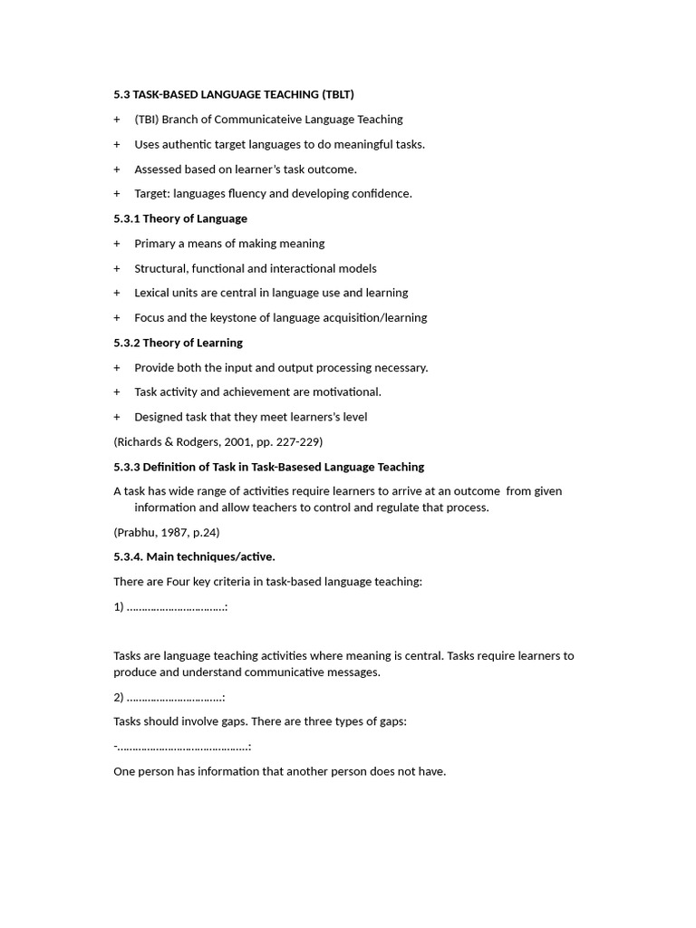 Handout About Task Based Language Teaching | PDF
