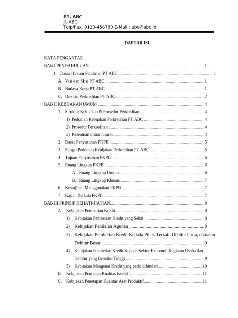 Daftar Isi PT Abc | PDF | Business