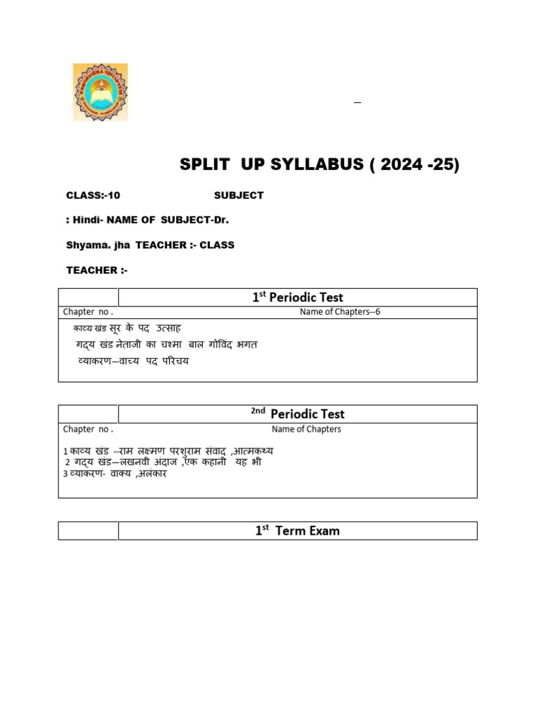 Class 10 Hindi Splitup Syllabus Us | PDF