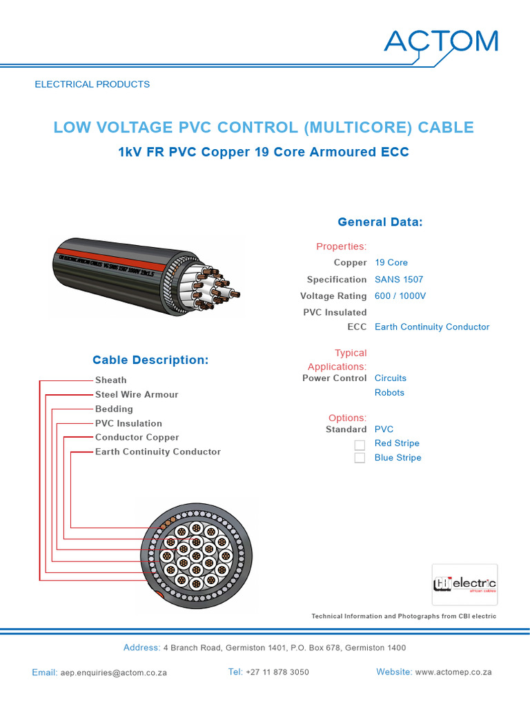 1kv FR PVC Copper 19 Armoured Ecc, Multicore Cable | PDF