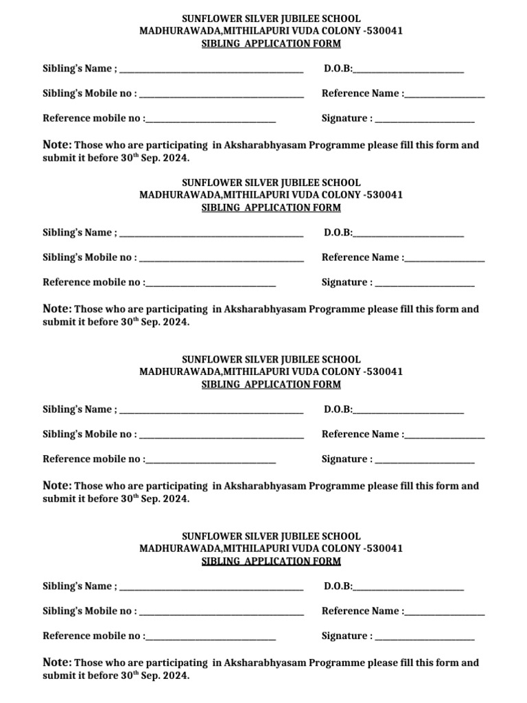 Sibling Application Form | PDF