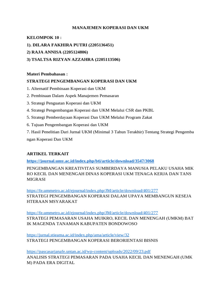 Manajemen Koperasi Dan Ukm | PDF