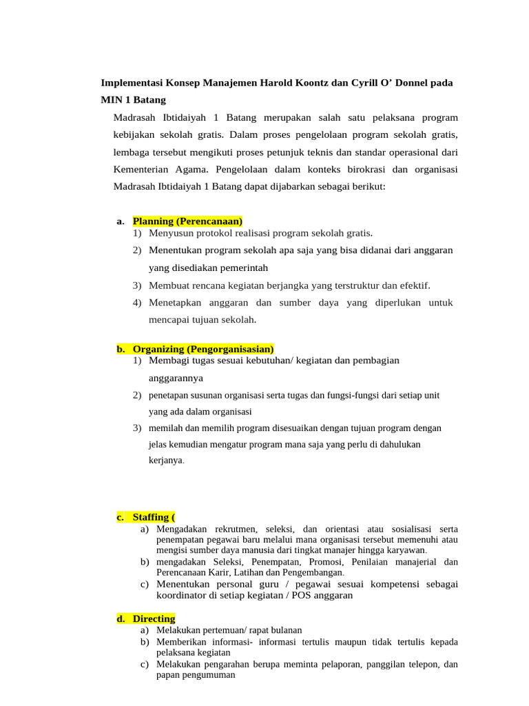 Contoh Implementasi Manajemen | PDF